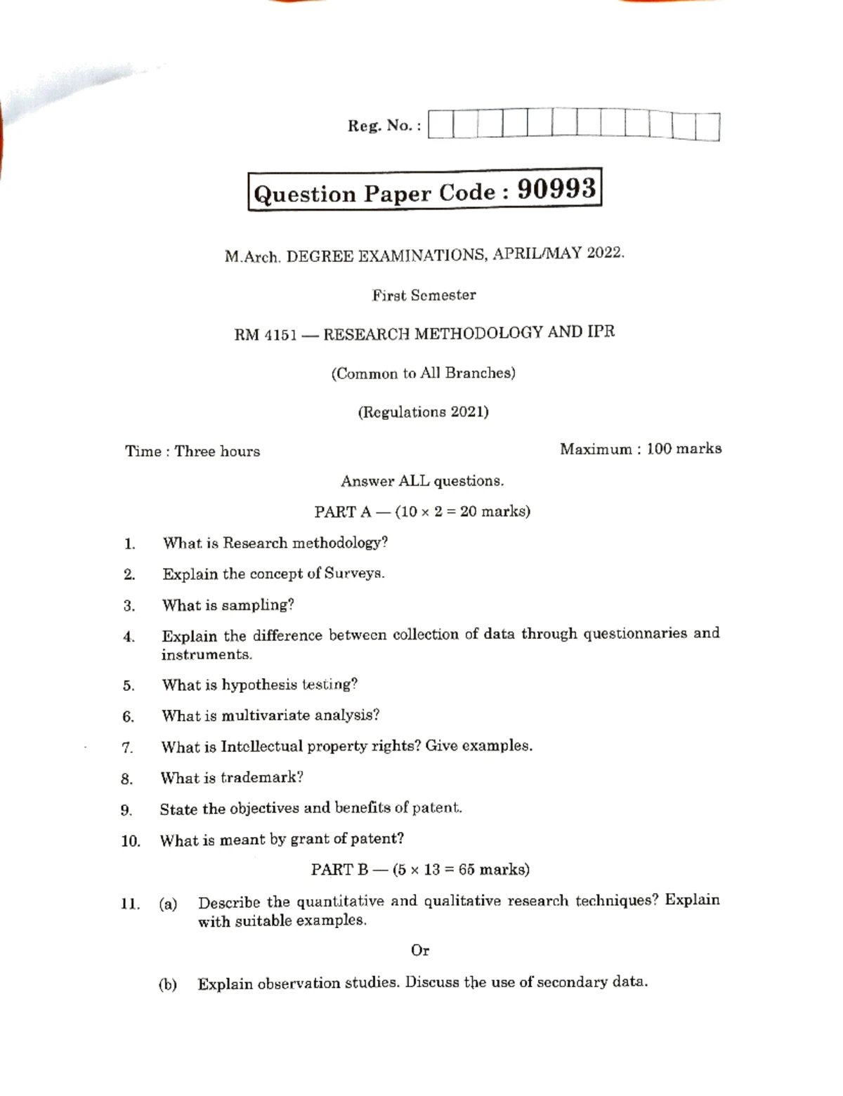 Model Question Paper for RM & IPR Course - Studocu