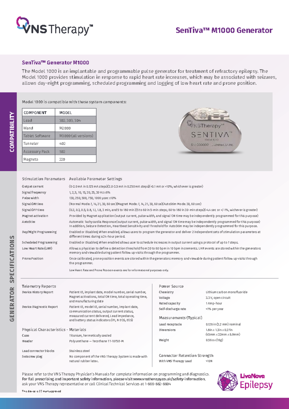 Generator Specifications for Sen Tiva (VNS Therapy) - Studocu