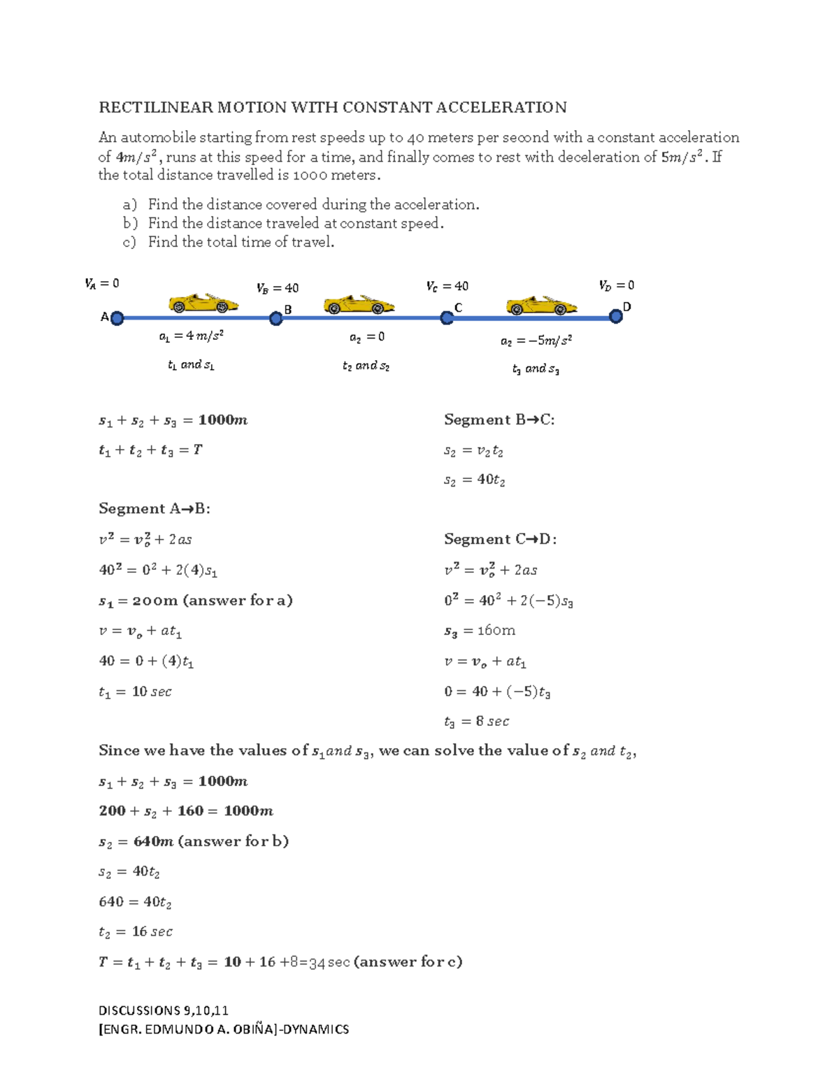 RECTILINEAR MOTION WITH CONSTANT ACCELERATION: A Study Guide for PHYS ...