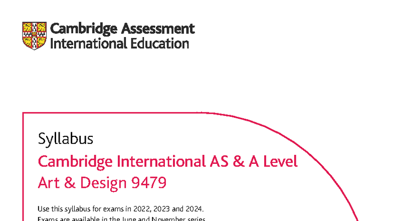 Cambridge International AS A Level Art Design 9479 Syllabus Overview ...