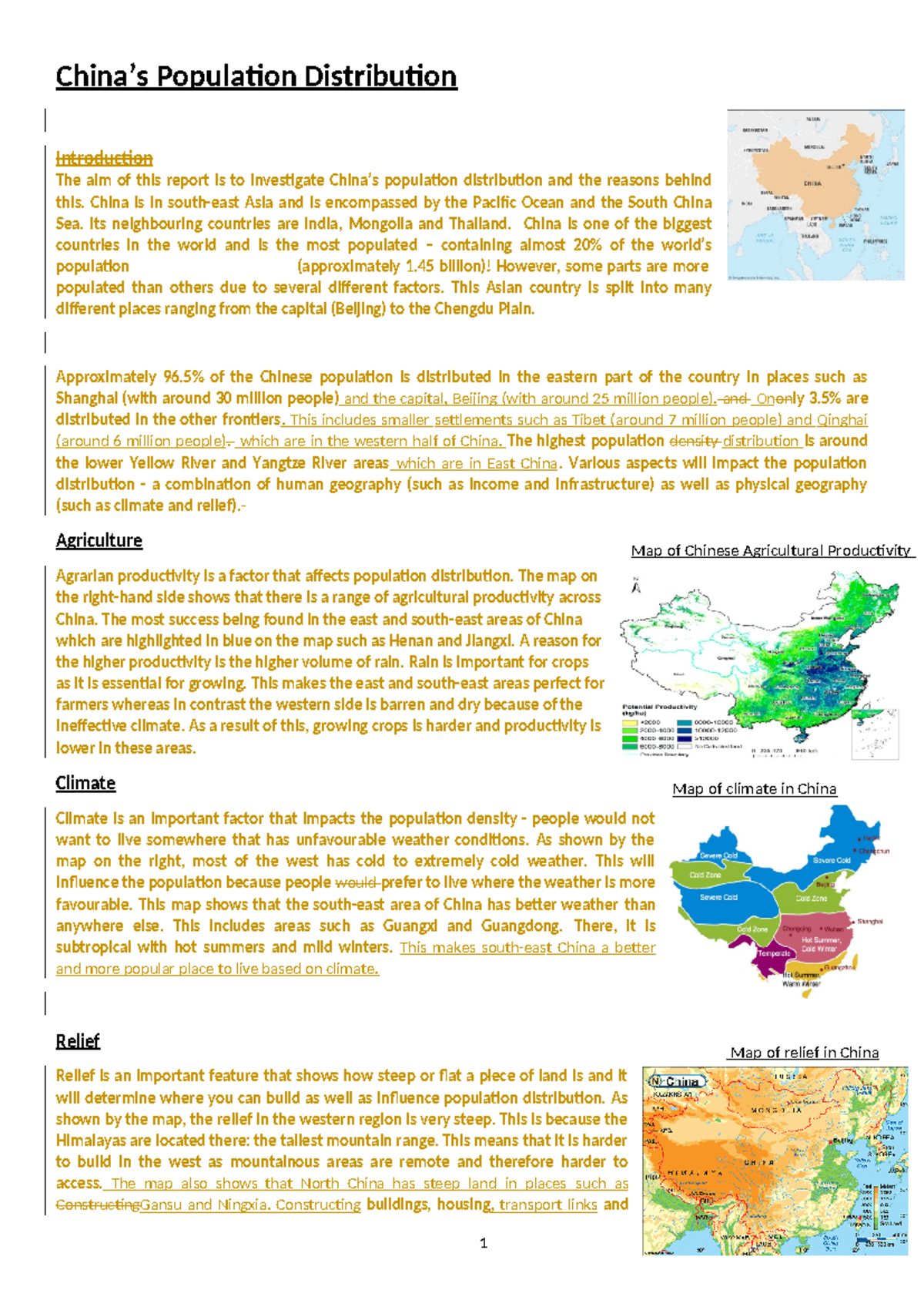 Population Distribution of China: Factors Influencing Density - Studocu