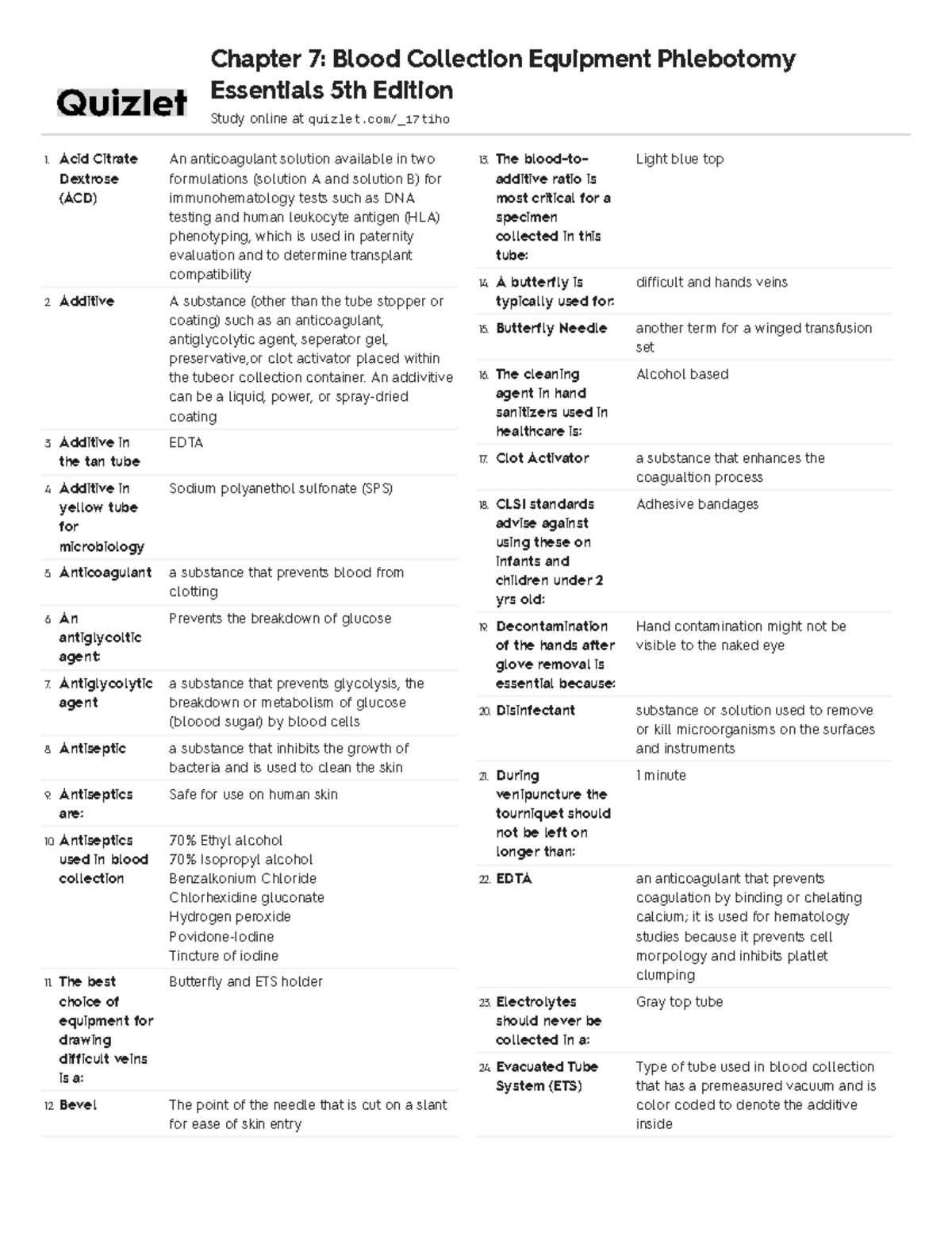 Phlebotomy Quizlet: Blood Collection Equipment & Additives Study Guide ...