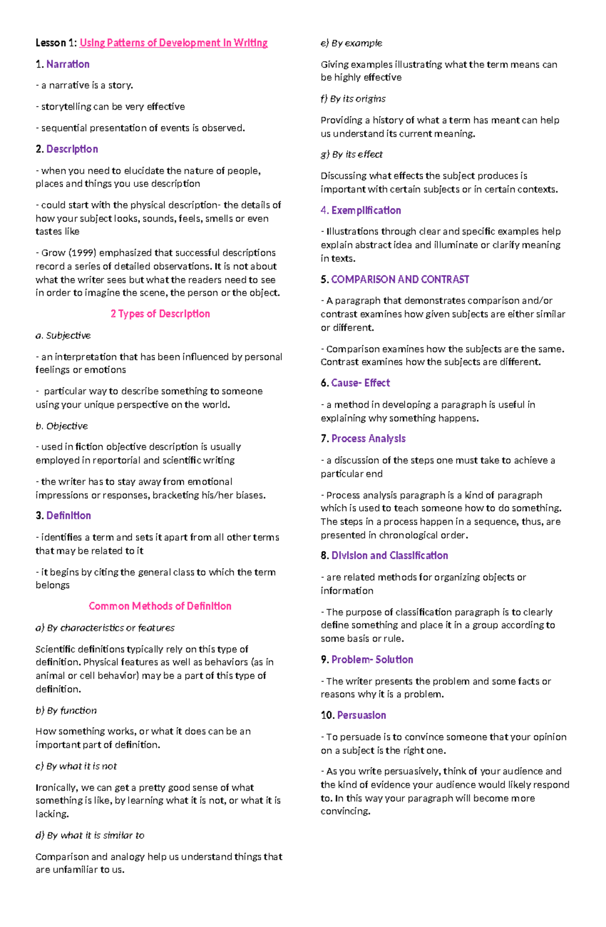 RW Lesson 1 - Reading and Writing - Lesson 1: Using Patterns of ...