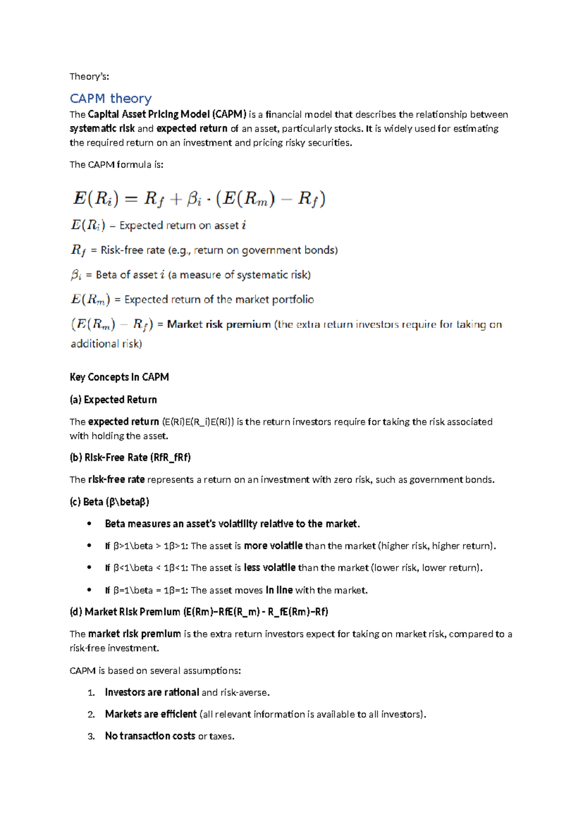Financial Theories: CAPM, APT, and MM Proposition 1 Overview - Studeersnel