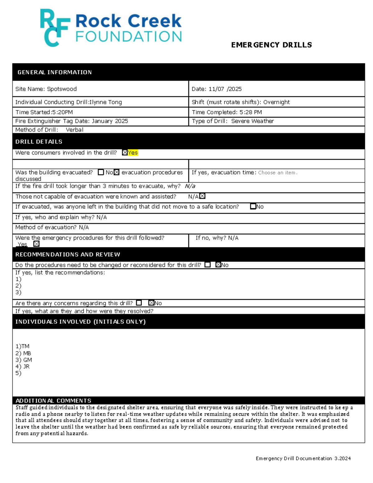 Emergency Drill Report: Severe Weather Drill - Spotswood 9.25.24 - Studocu