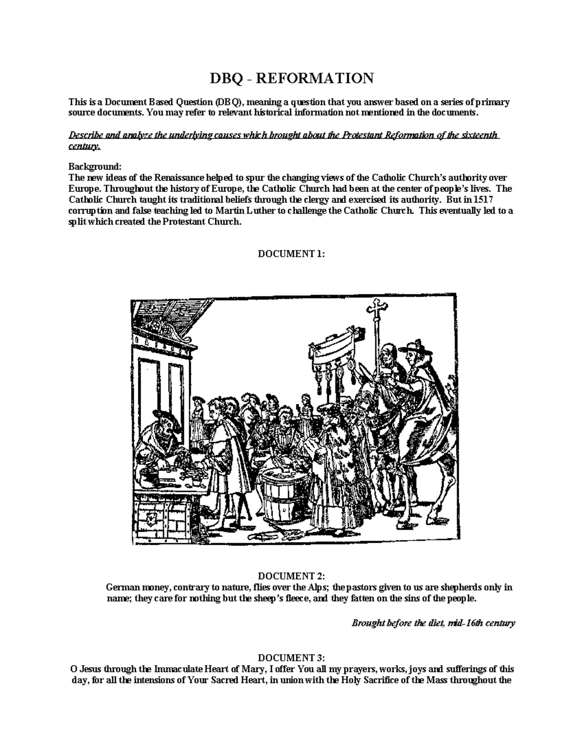 DBQ - Causes of the Protestant Reformation: Analyzing 16th Century ...