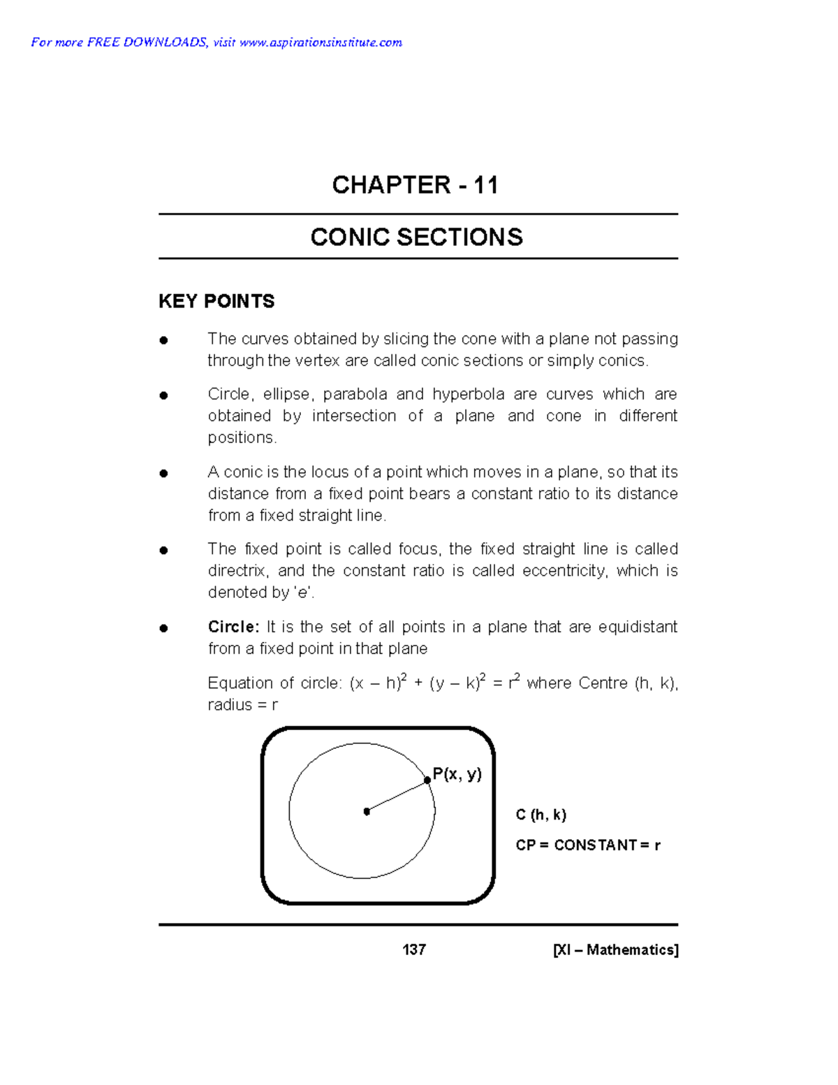 Mathematics XI - Chapter 11 Conic Sections Notes & Assignments - Studocu