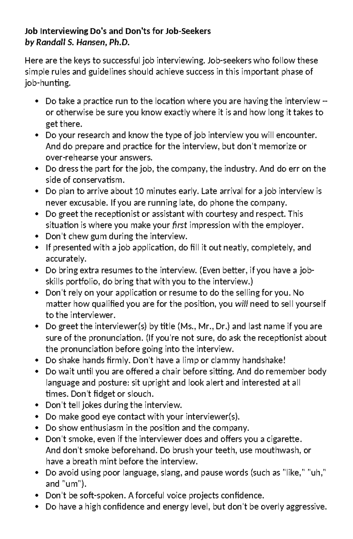 Job Interviewing Do's and Don'ts: Essential Tips for Success - Studocu