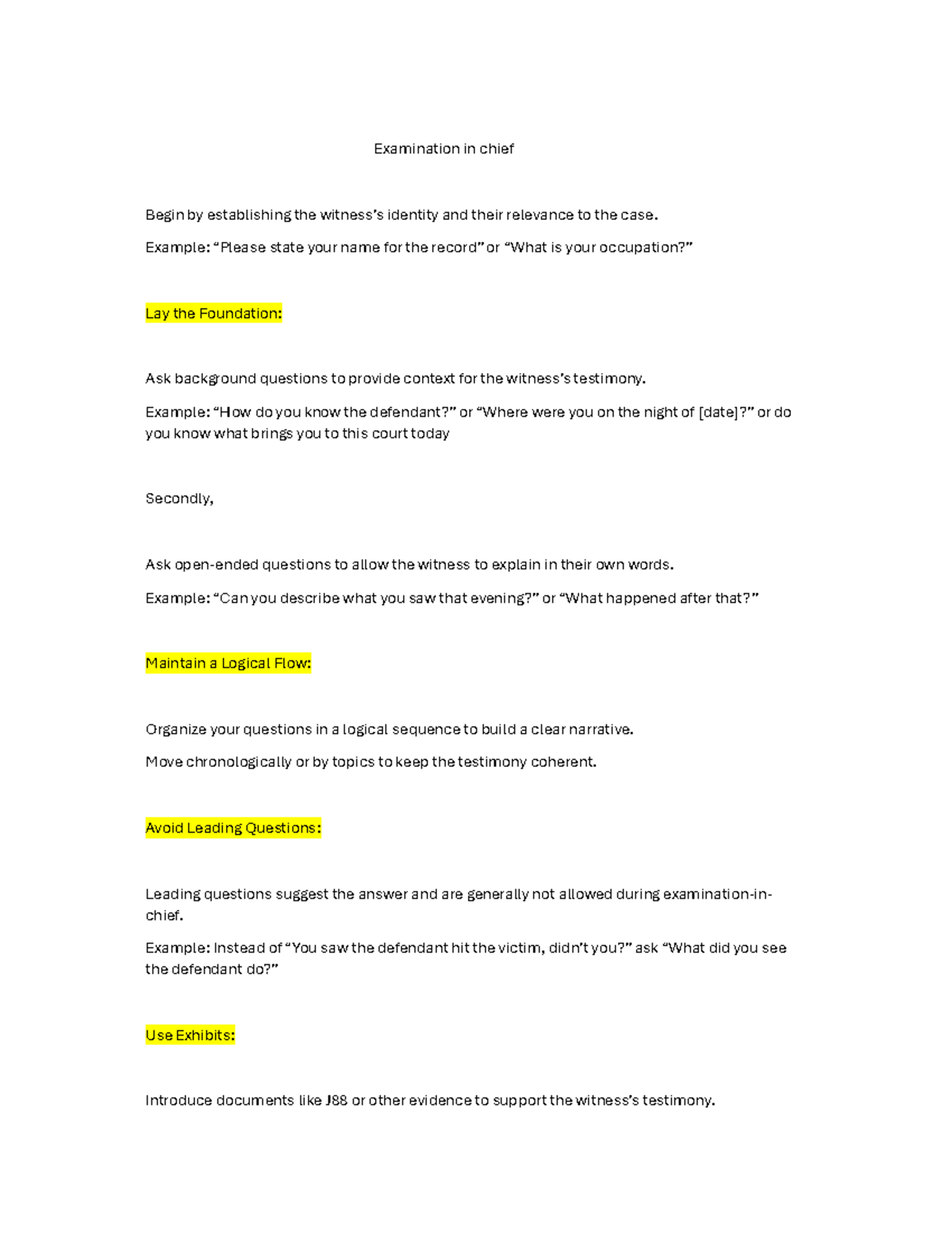 Examination in Chief: Key Strategies for Effective Witness Testimony ...