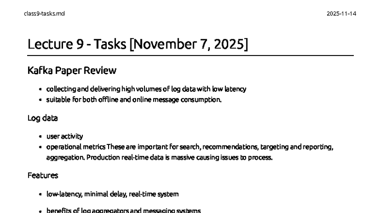 Lecture 9: Kafka Paper Review on Log Data Management - Studocu