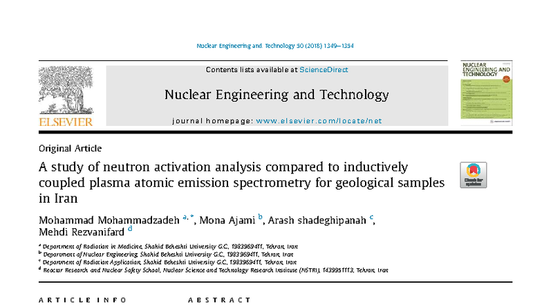 Nuclear Engineering and Technology 50: NAA vs ICP Analysis for Geological - Studocu