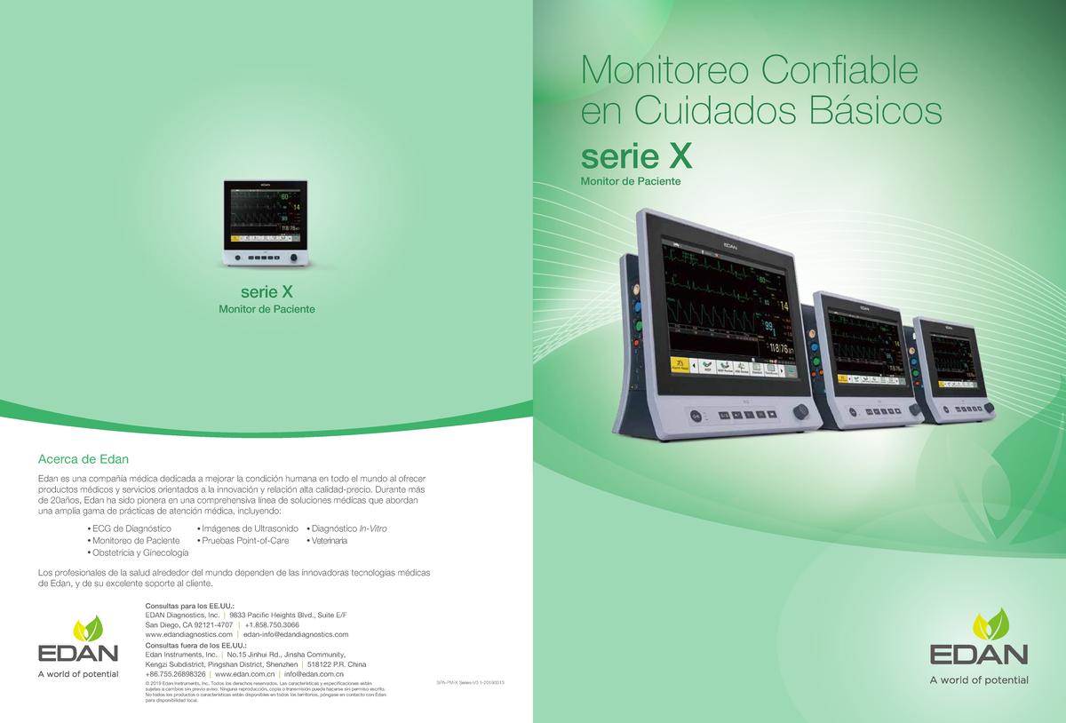 Catálogo Monitor X12 - © 2019 Edan Instruments, Inc. Todos los derechos ...