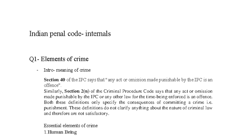 IPC - Internals: Elements of Crime and Legal Principles - Studocu