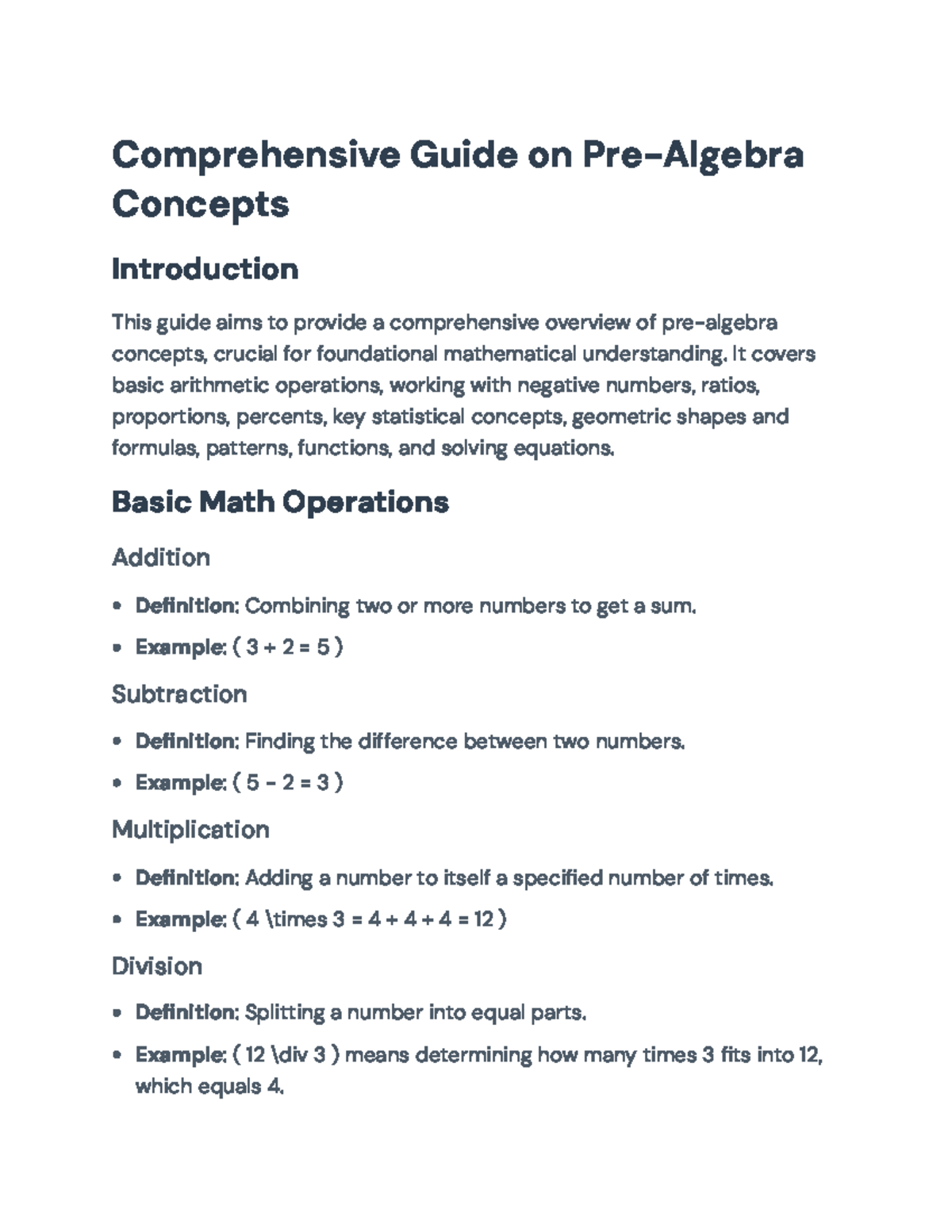 Comprehensive Pre-Algebra Concepts Guide for Students - Comprehensive ...