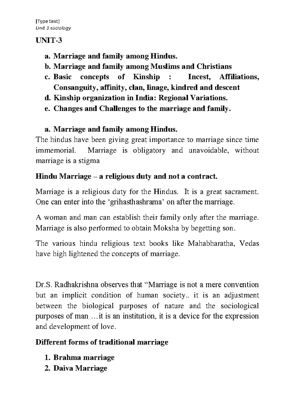 Sociology Unit 3: Marriage and Family Dynamics Across Religions - Studocu