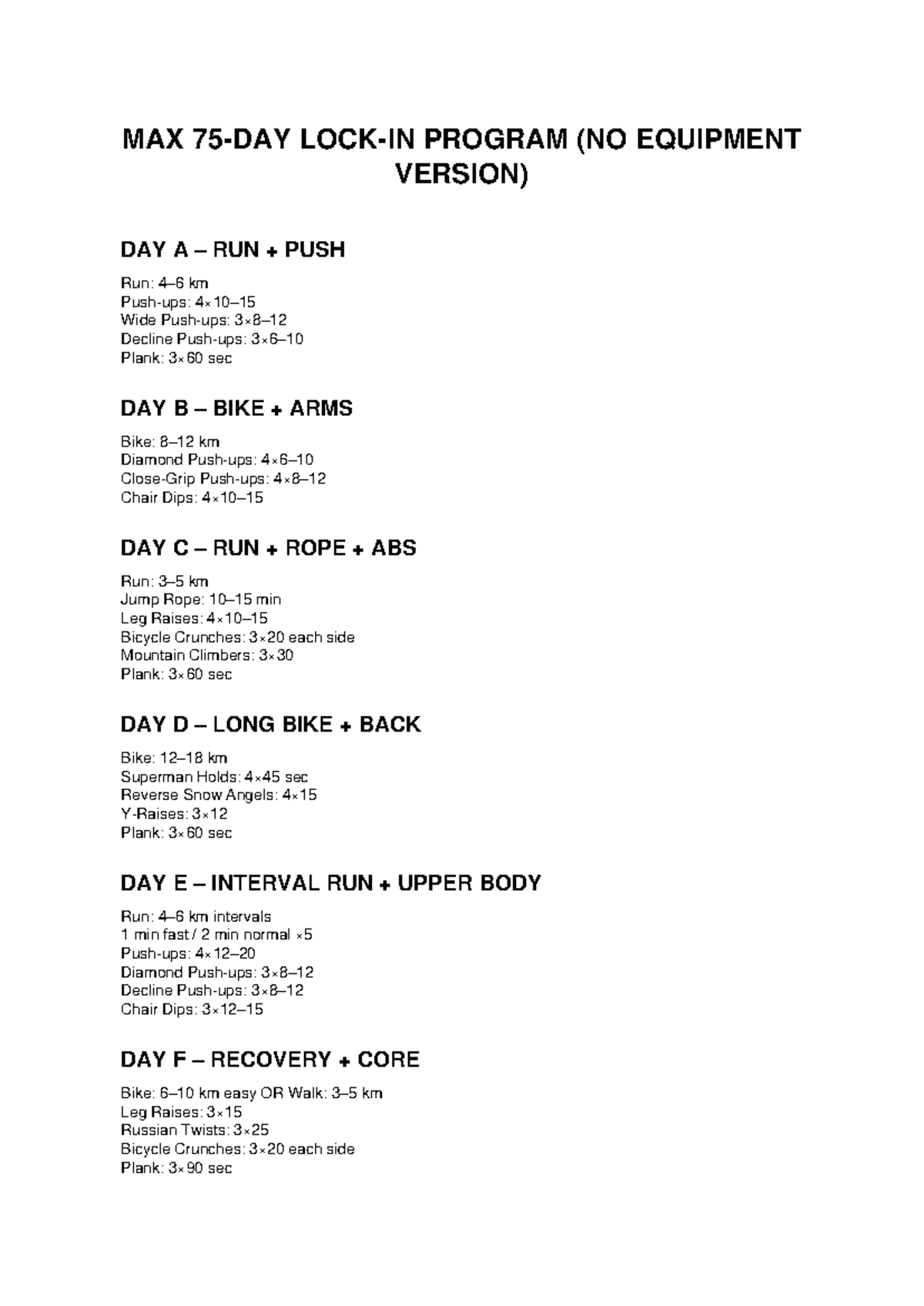 MAX 75-DAY LOCK-IN PROGRAM: WEEKLY WORKOUT PLAN - Studocu