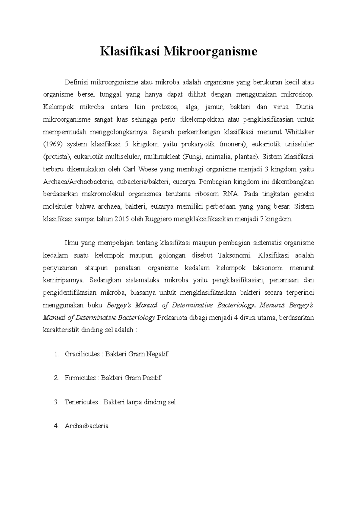 Klasifikasi Mikroorganisme: Sistematis dan Taksonomi Bakteri - Studocu