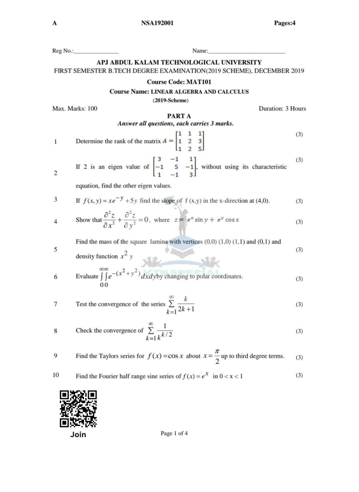 Maths Solved S1 MAT101 Linear Algebra & Calculus Exam Notes - Studocu