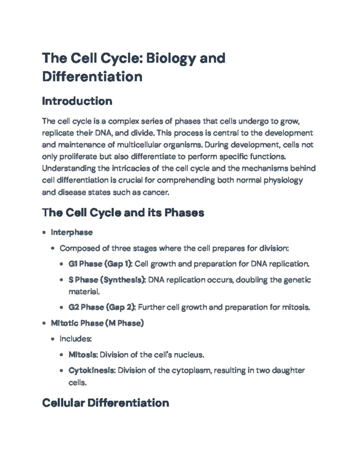 The Cell Cycle and Cellular Differentiation: Key Concepts in Biology ...