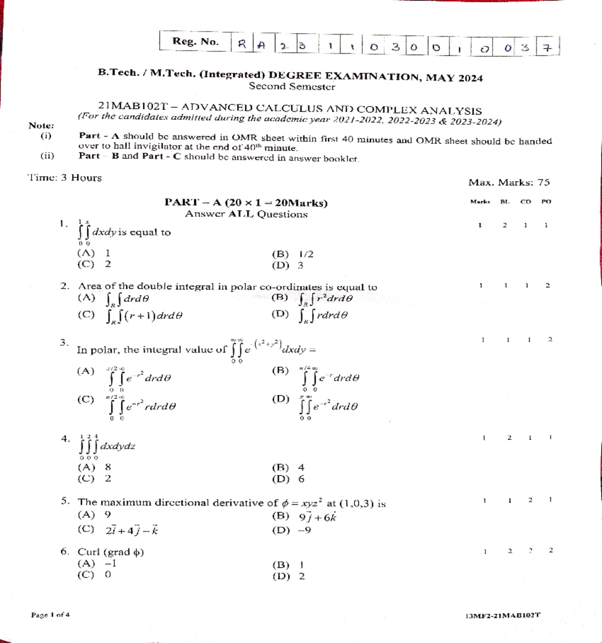 21mab102t Advanced Calculus And Complex Analysis Exam Notes May 24