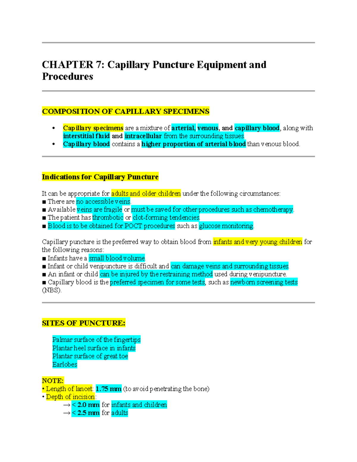 Chapter 7: Capillary Puncture Equipment & Procedures - PMLS 2 - Studocu