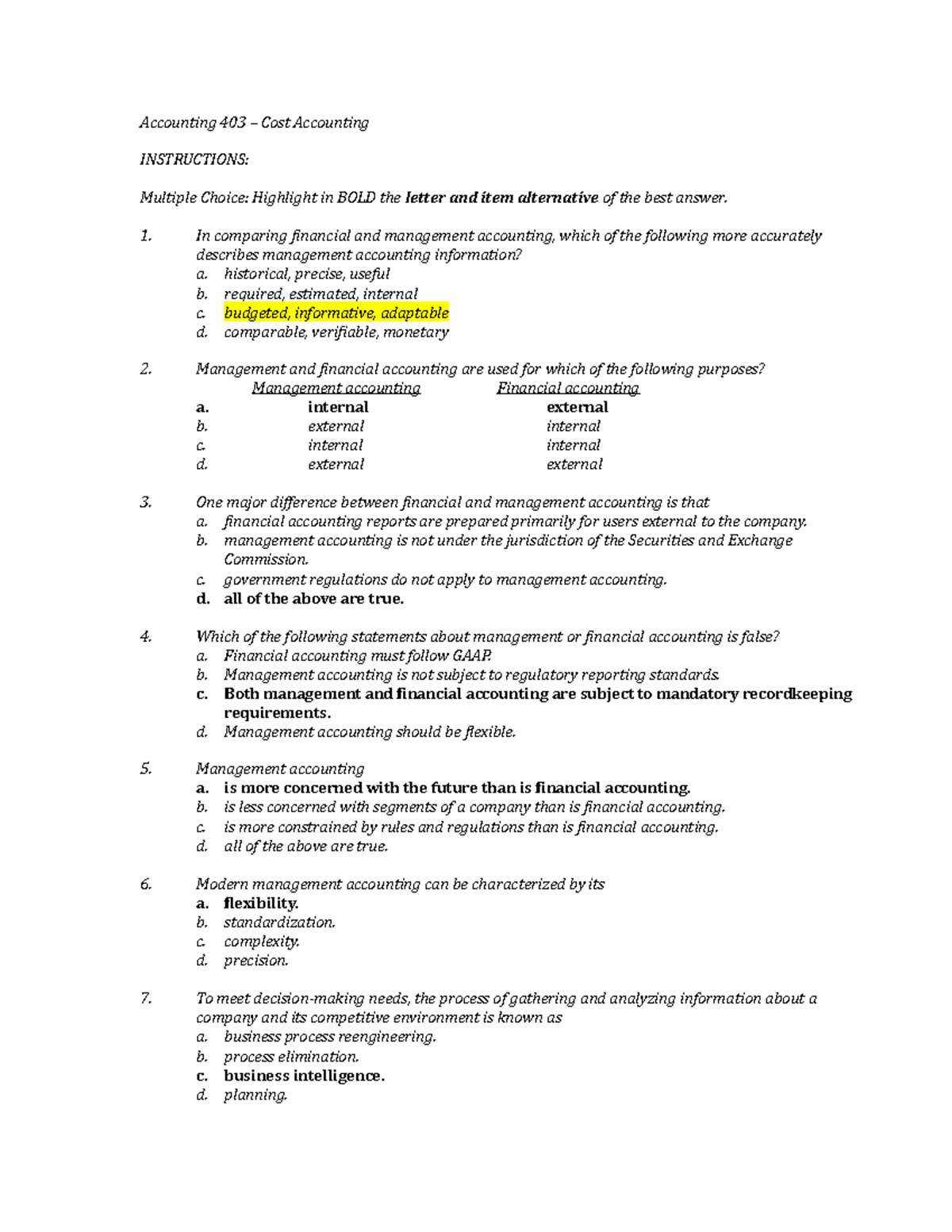 Accounting 403: Sample Practice Exam 2020 - Questions & Answers - Studocu