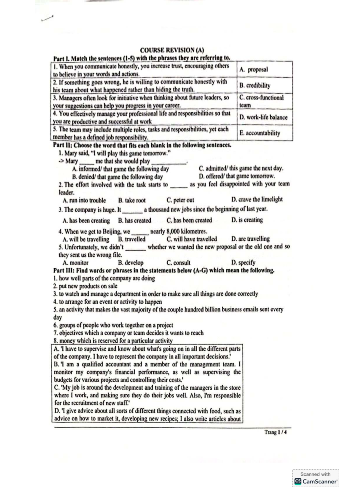 COURSE REVISION (A & B) - English Exam Practice for International ...