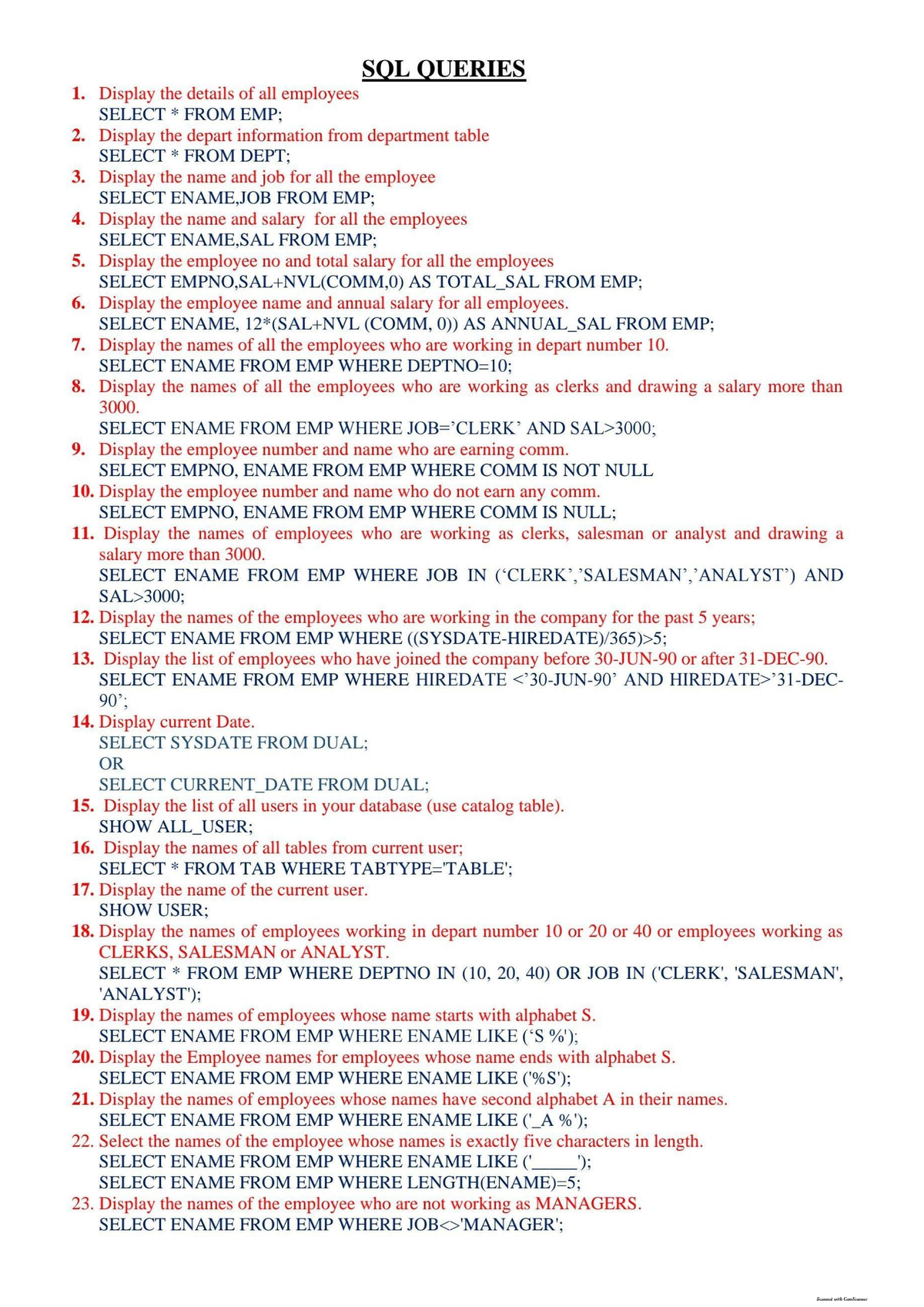 SQL Queries: Employee Data Retrieval and Analysis Techniques - Studocu