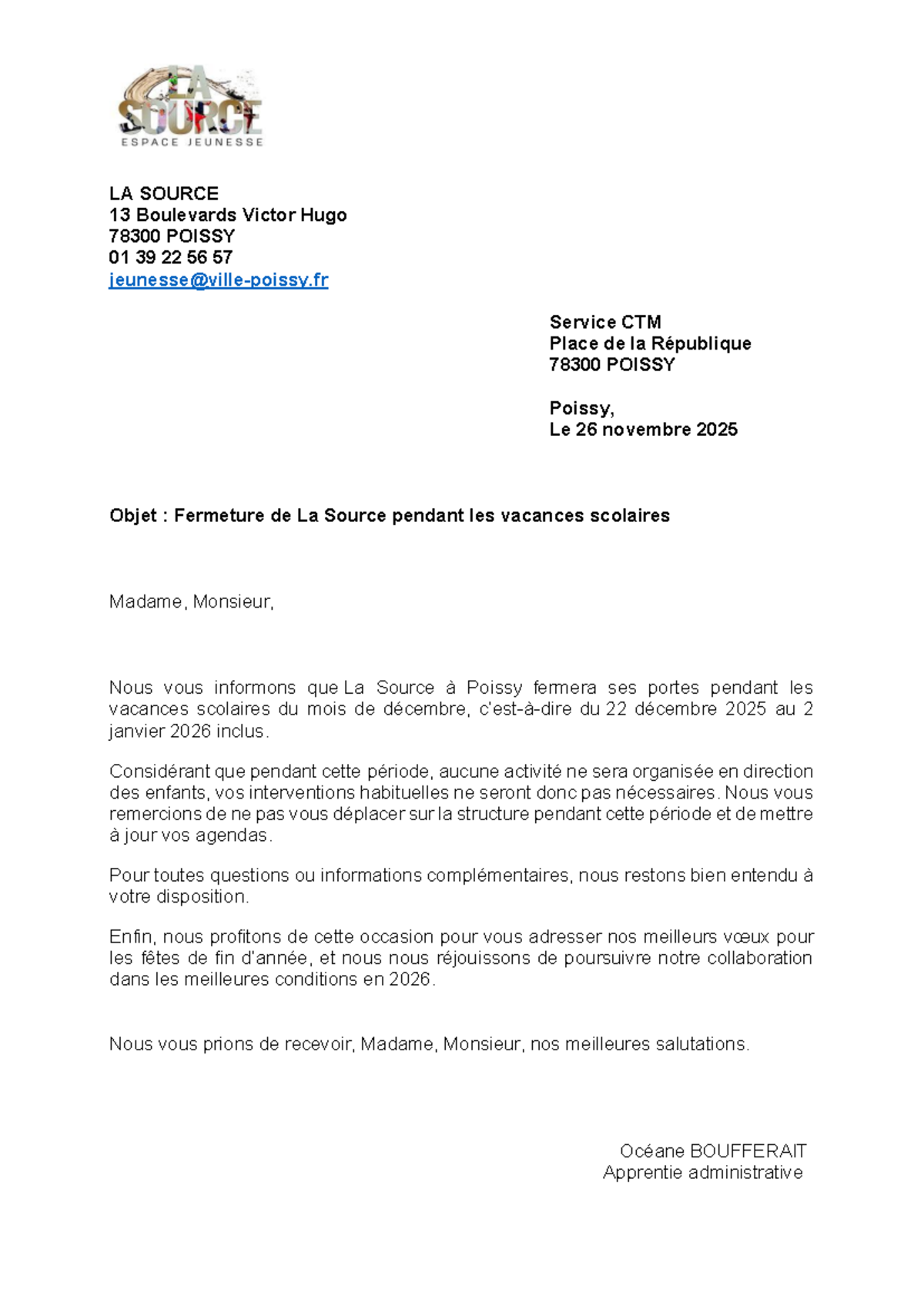 Fermeture de La Source pendant les Vacances Scolaires 2025-2026 - Studocu