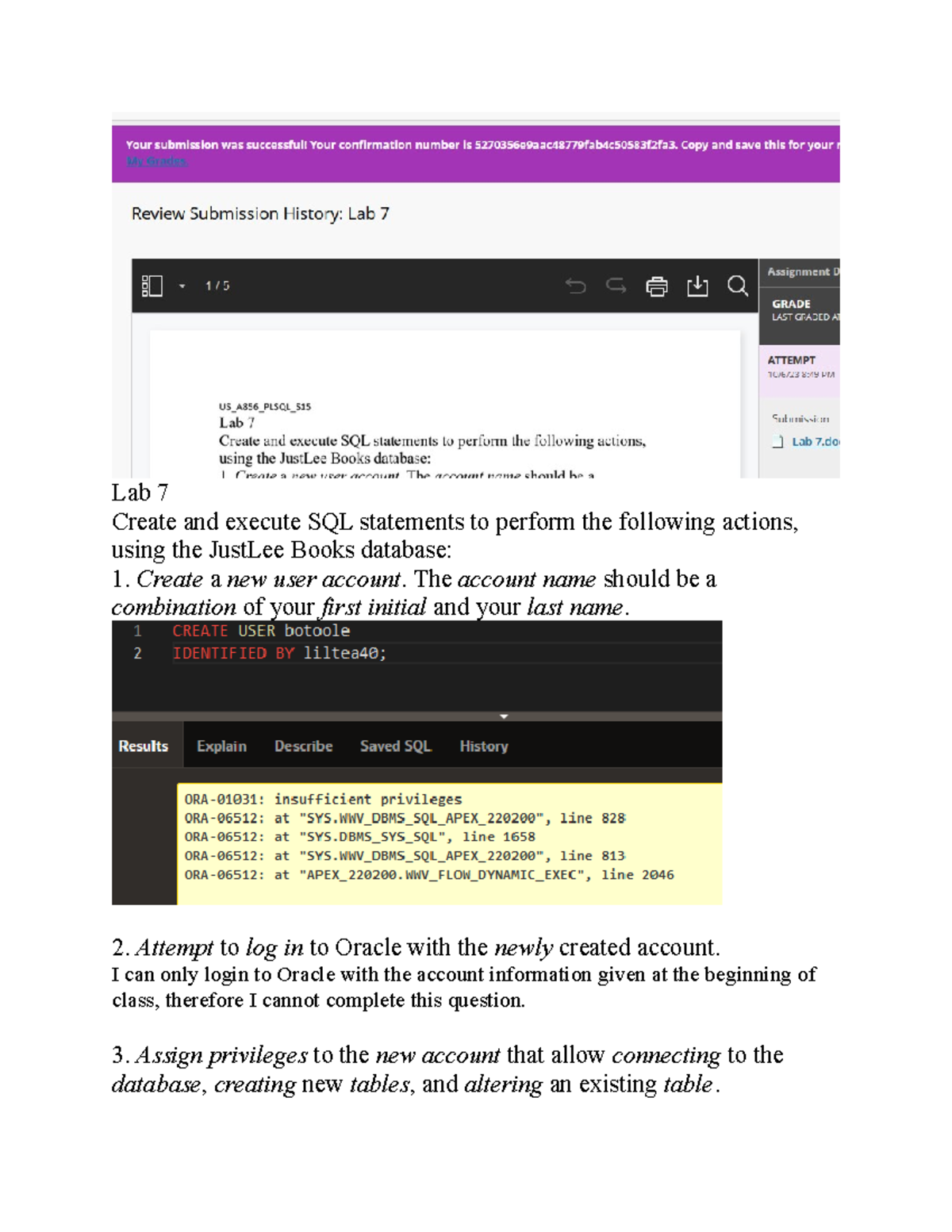 Lab 7 - SQL Statements and User Account Management Homework - Studocu