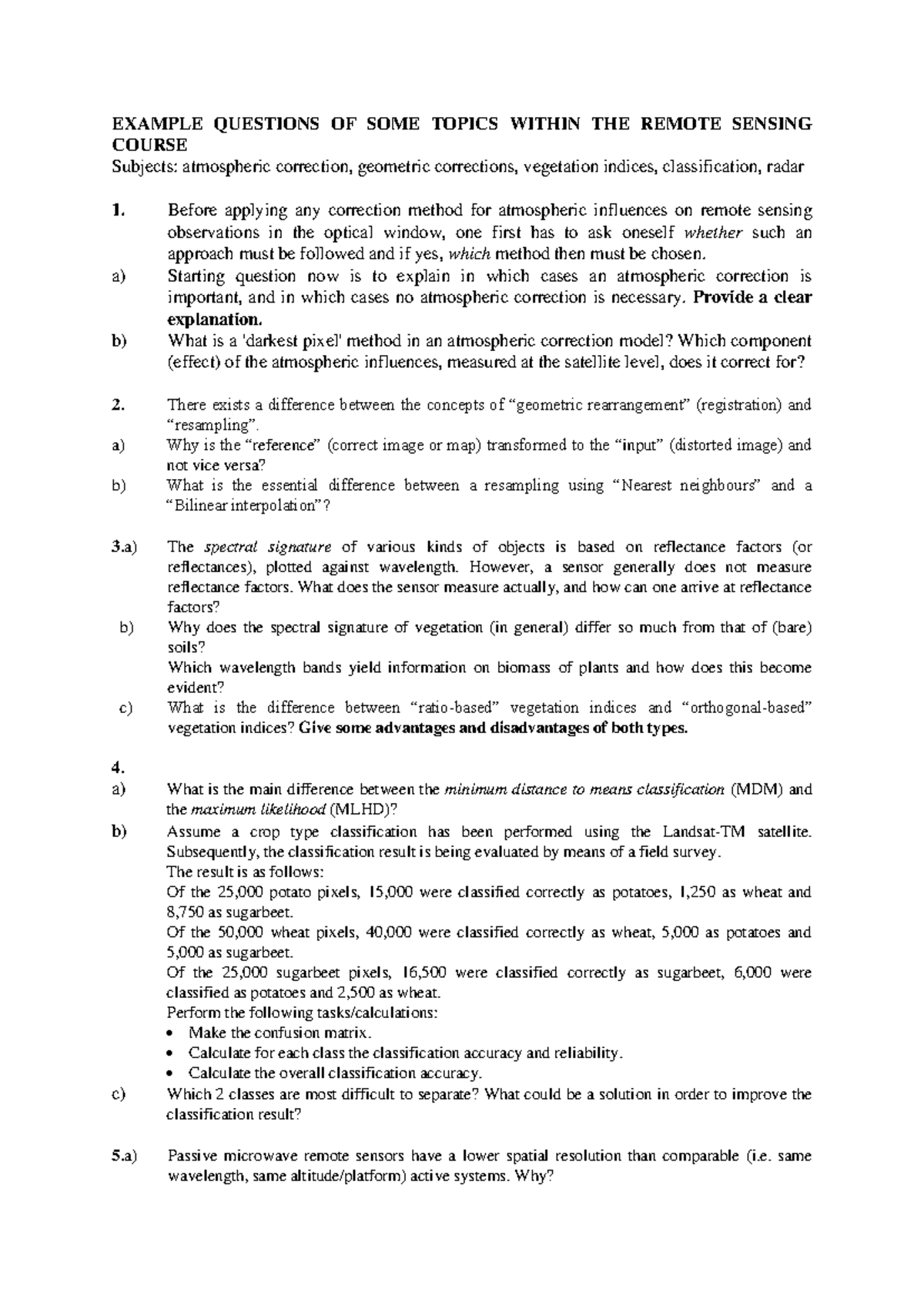 Remote Sensing Exam: Example Questions & Answers 2022 - Studeersnel