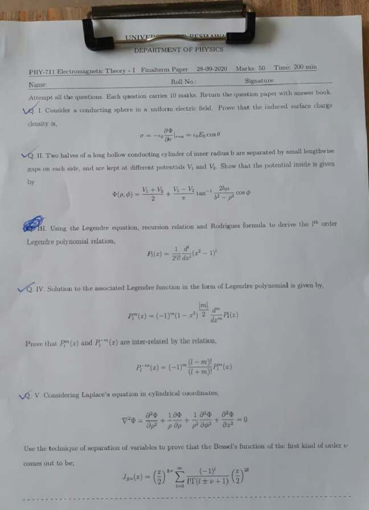 EMT 101 Electromagnetic Theory I Final Exam Paper - Studocu