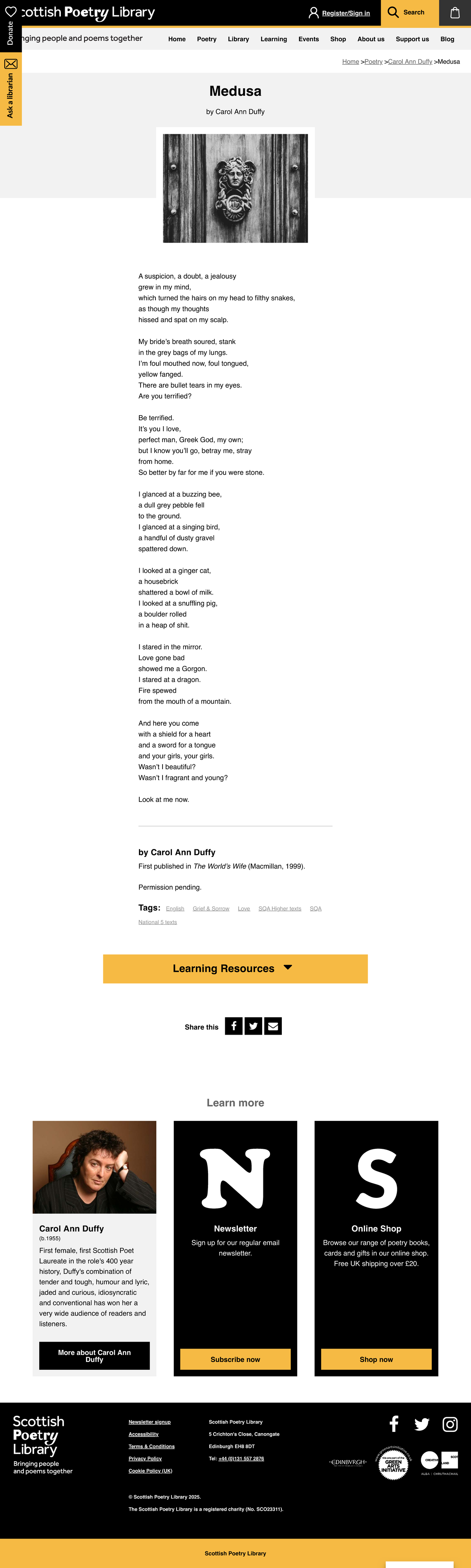 Medusa Analysis - Carol Ann Duffy (SQA Higher Texts) - Studeersnel