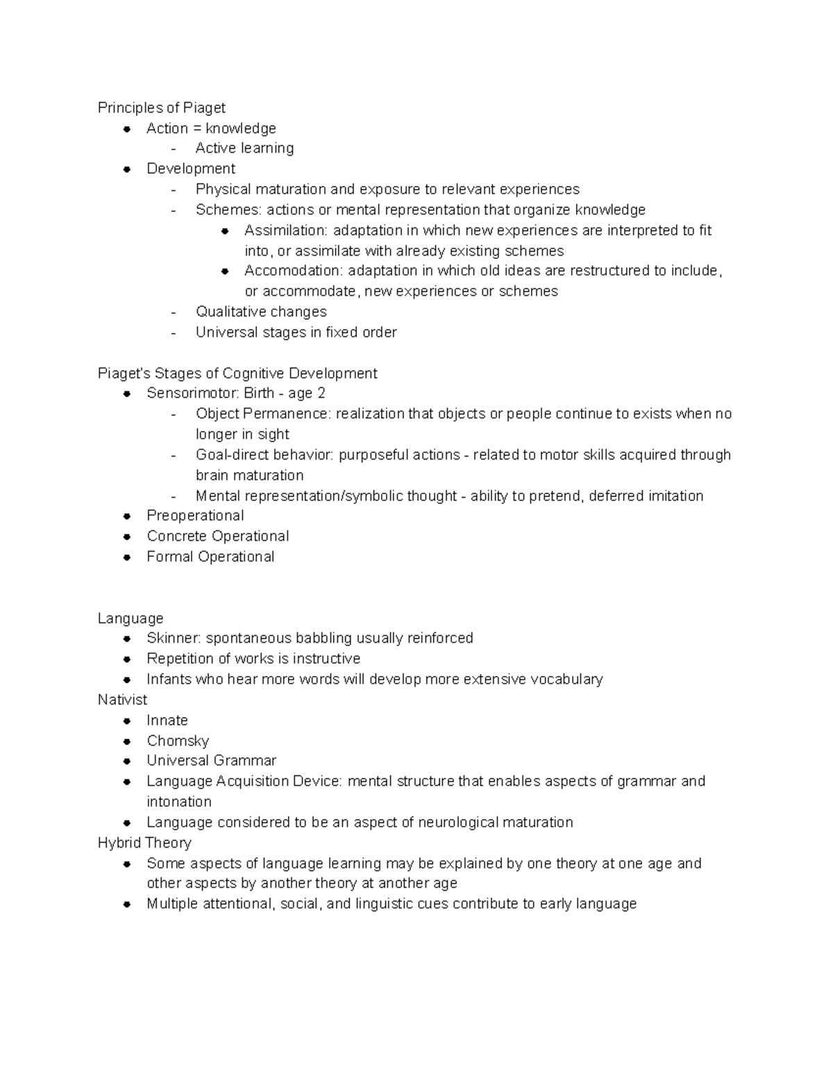 Cognitive Development Infancy - Principles of Piaget Action = knowledge ...