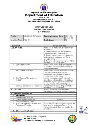 LESSON PLAN FOR COMPUTER SYSTEM SERVICING ICT/TVL - LESSON PLAN FOR ...