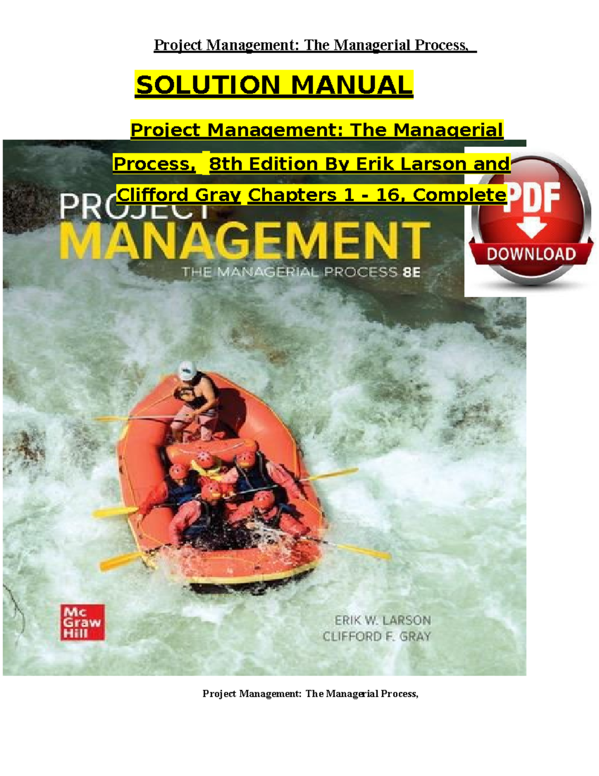 Solution Manual for Project Management: Managerial Process, 8th Ed ...