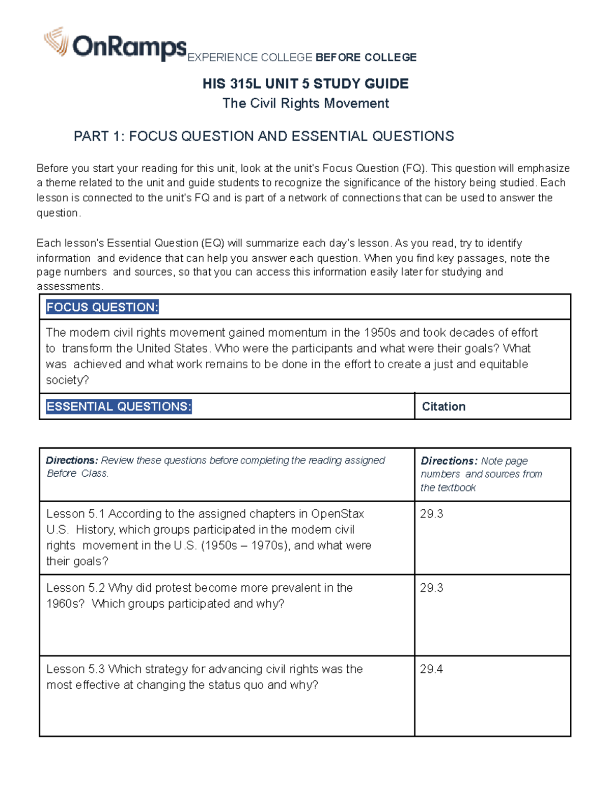 HIS 315L Unit 5 Study Guide: The Civil Rights Movement Insights - Studocu