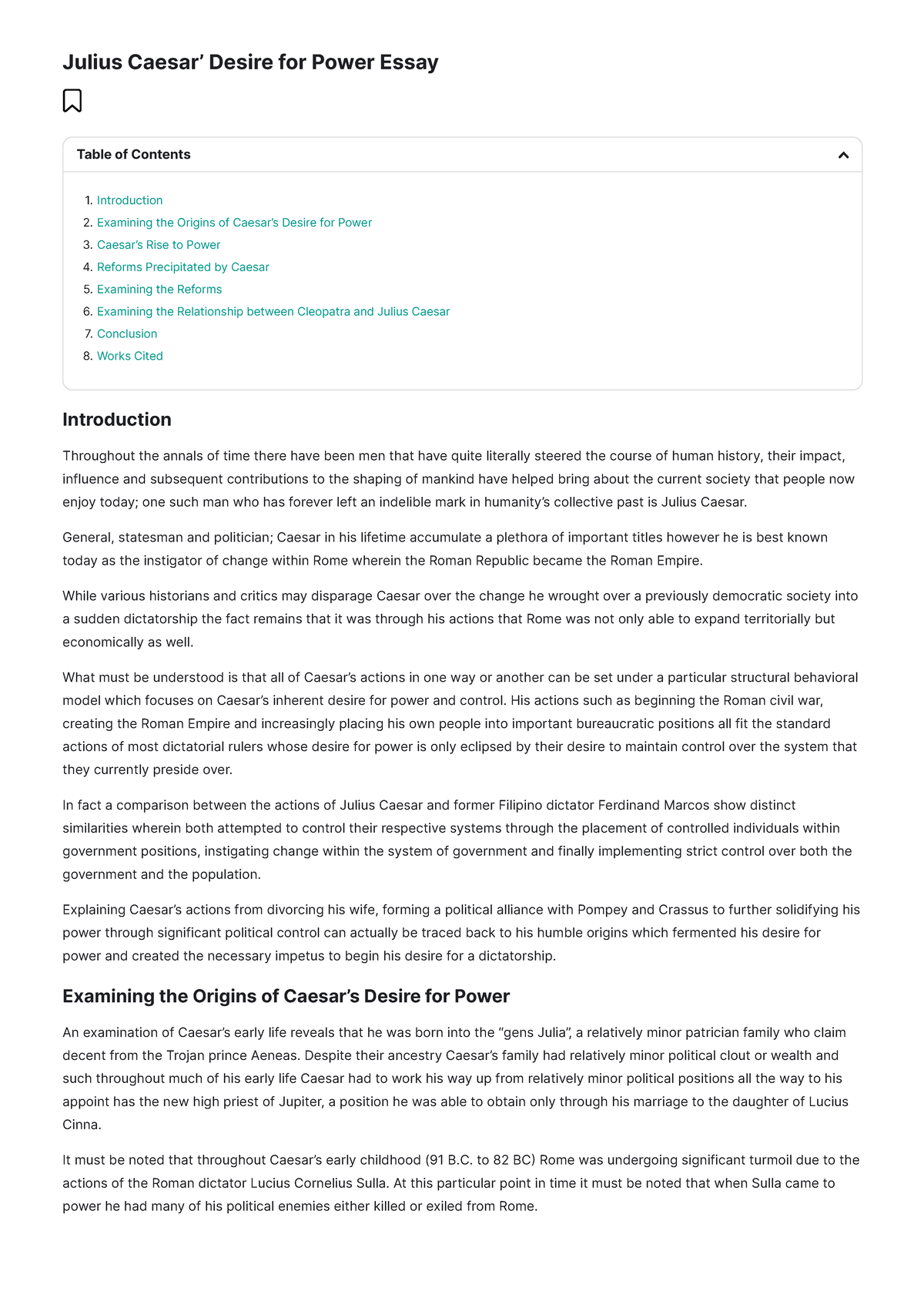 Julius Caesar's Desire for Power: An In-Depth Essay Analysis - Studocu