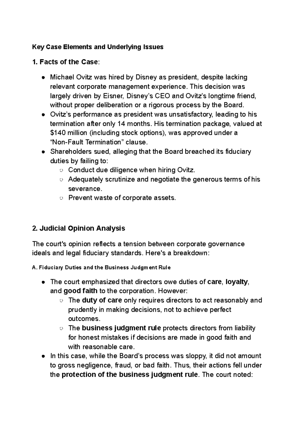 Case Study: Governance Issues in Disney's Ovitz Employment Termination ...