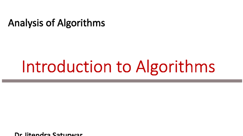 Module 1: Analysis of Algorithms - Introduction to Algorithms - Studocu