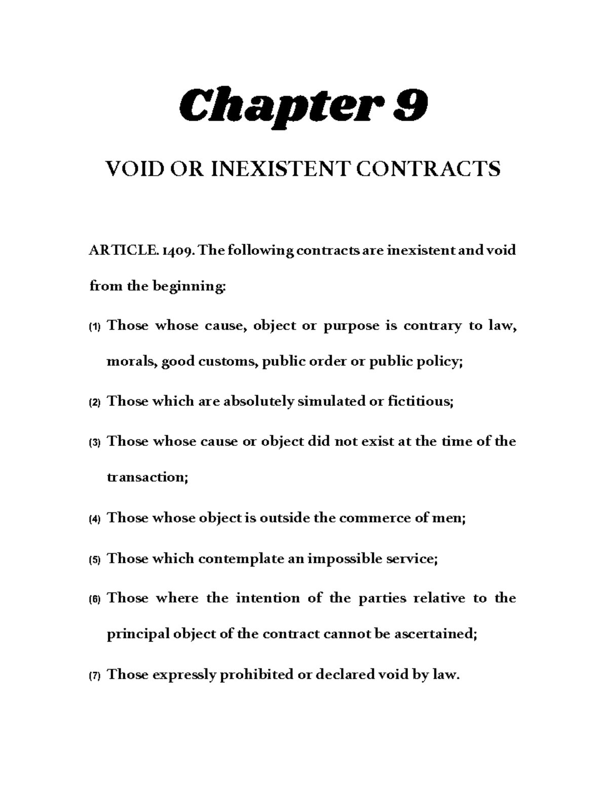 Chapter 9: Understanding Void and Inexistent Contracts - Studocu