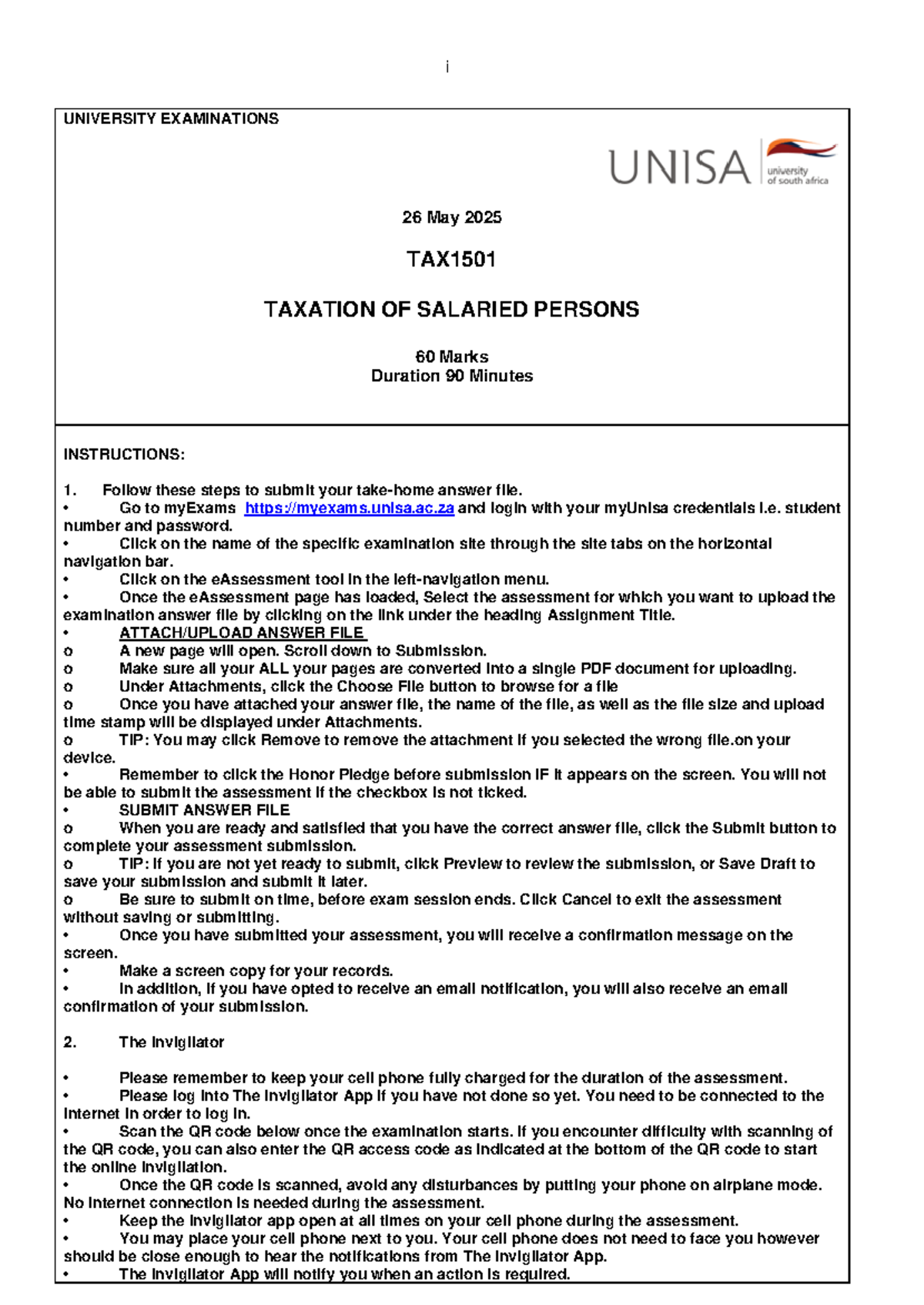 TAX1501 Final Exam: Capital Gains Tax Questions and Instructions - Studocu