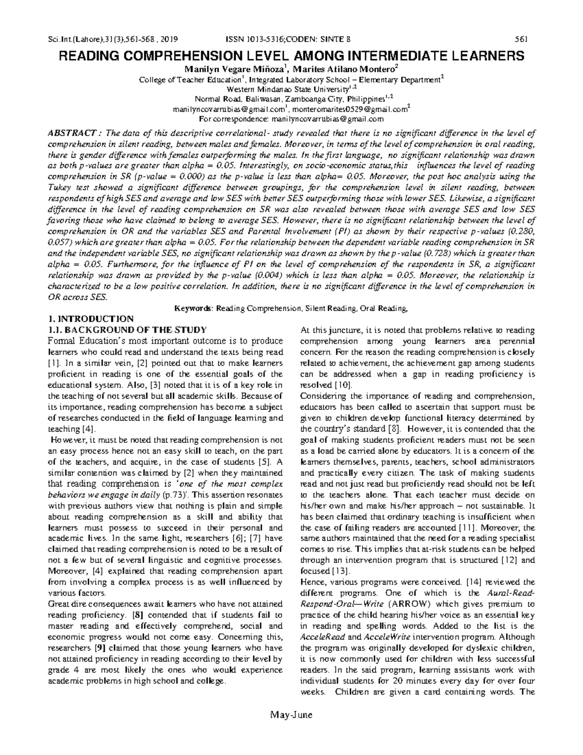 Intermediate Learners' Reading Comprehension Levels Analysis: A Study ...