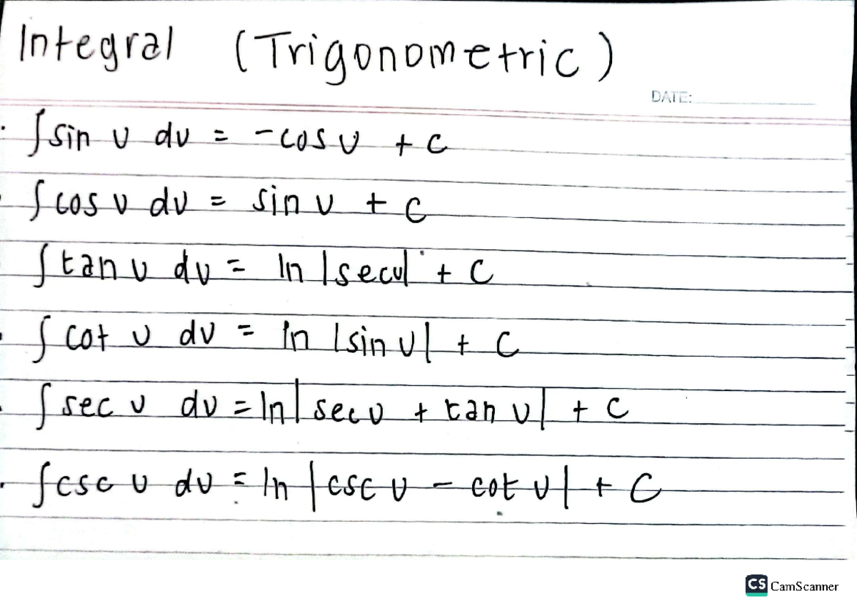 Indefinite Integral OF Trigonometric Functions - Calculus 2 - Integral (Trigonometric) DATE ...