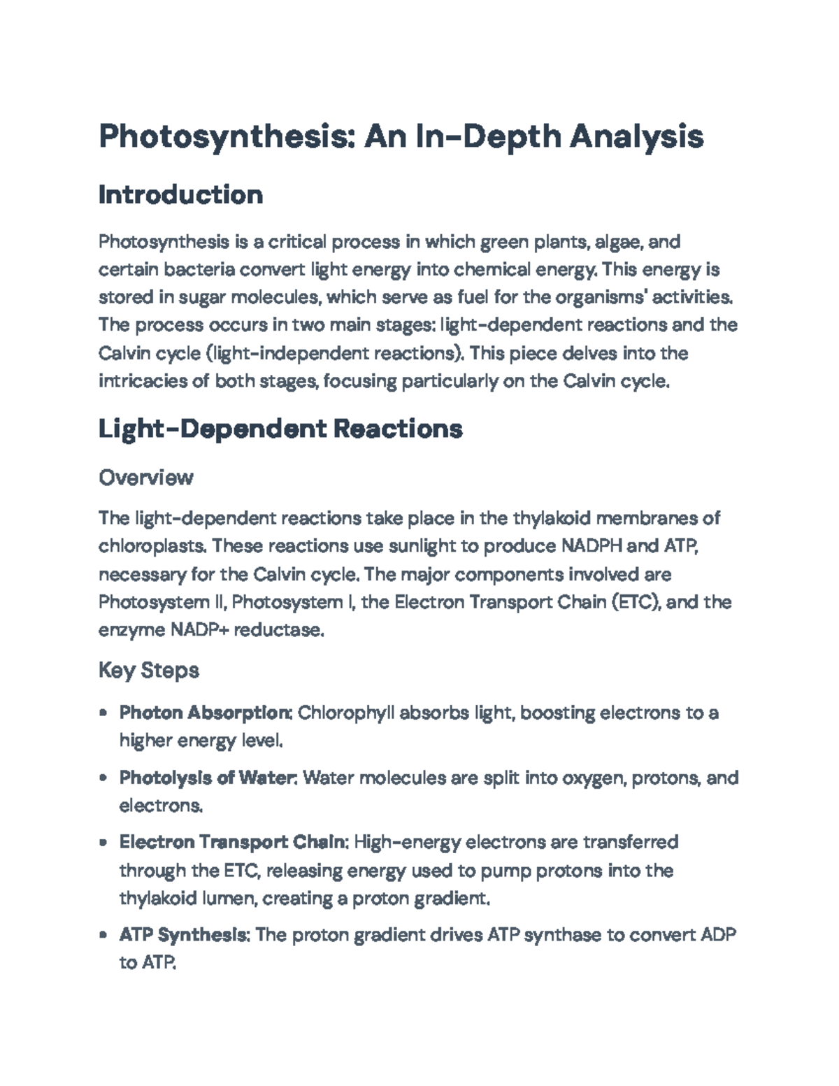 Photosynthesis 101: Analyzing Light Reactions & Calvin Cycle - Studocu