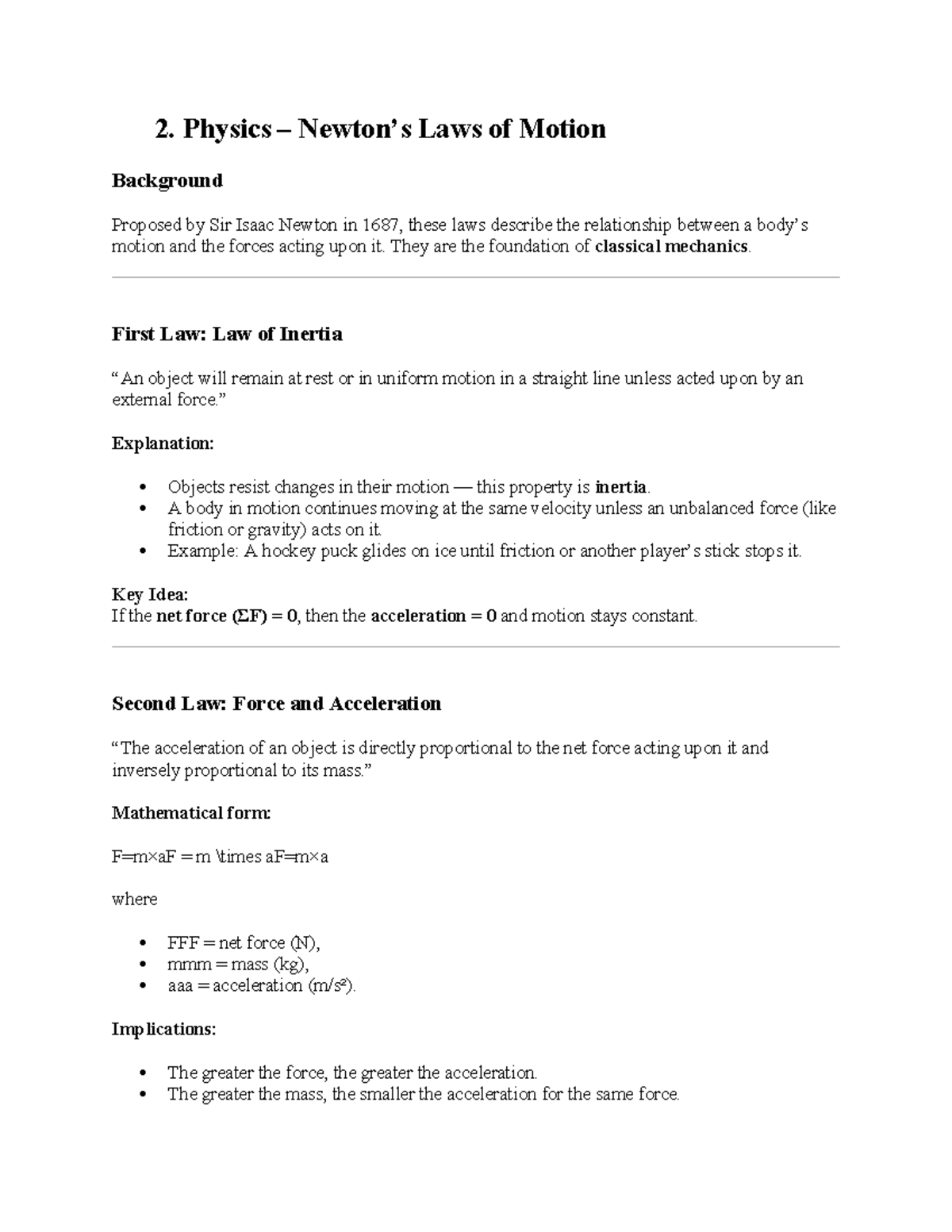 Physics Laws of Motion Overview - ASDFG - Studocu