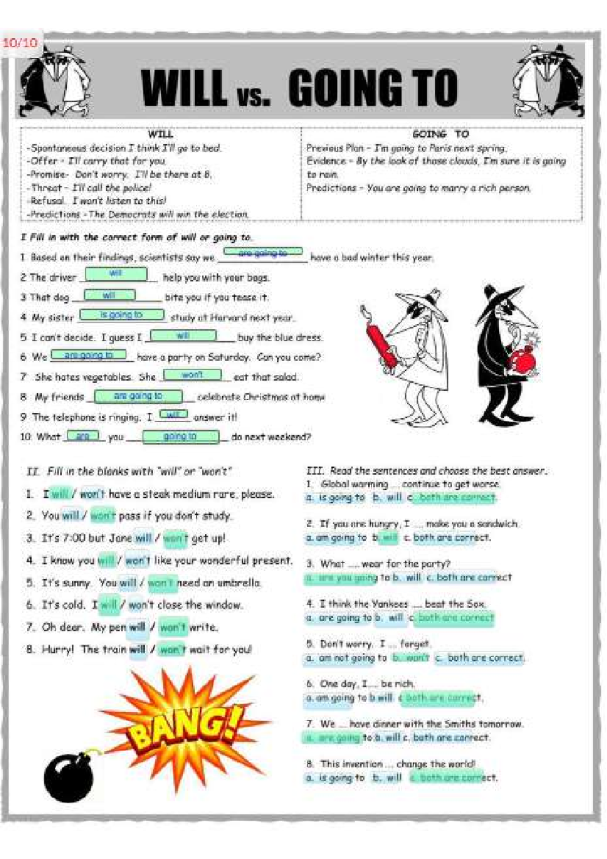 Will vs. going to worksheet - WILL vs. GOING TO WILL GOING TO decision ...