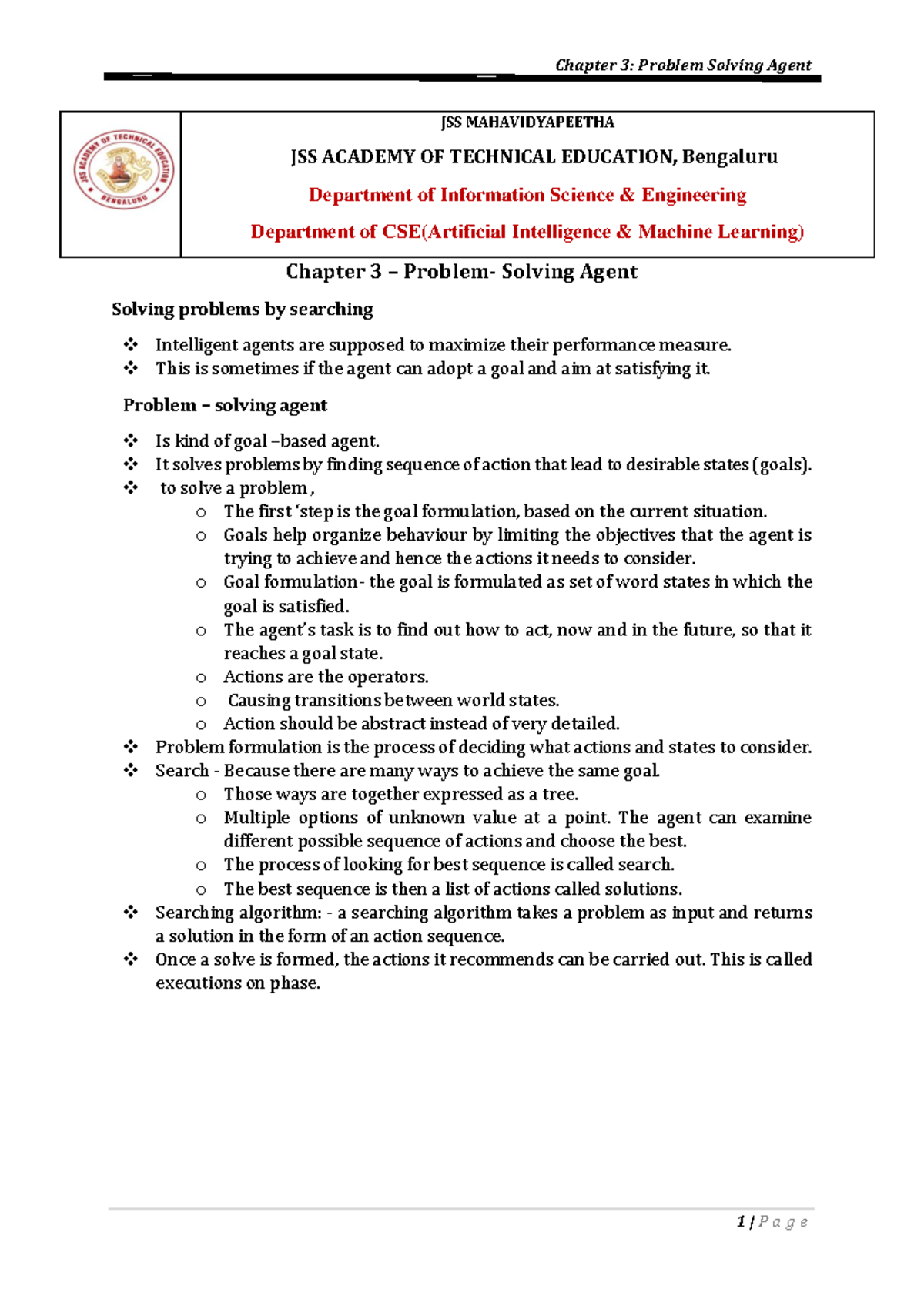 Chapter 3 - Problem Solving Agent - Chapter 3 – Problem- Solving Agent ...