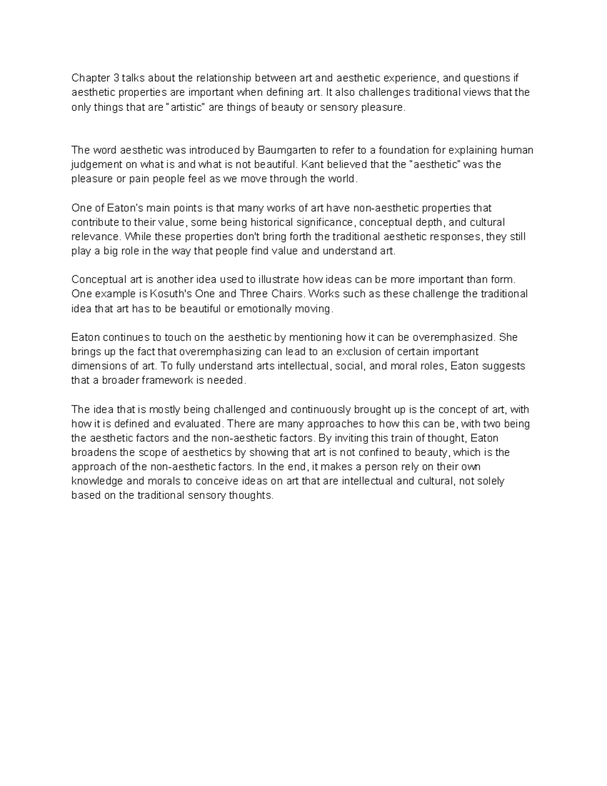 Eaton's Critical Reading Notes: Art & Aesthetic Experience - Studocu