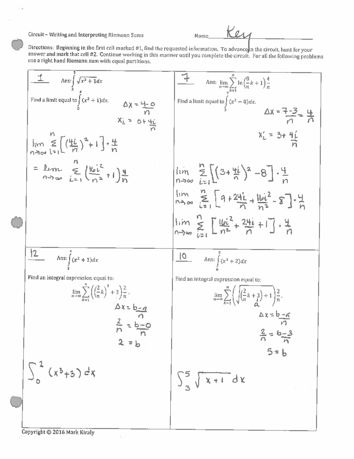 Circuit Writing and Interpreting Riemann Sums (Key) - Studocu